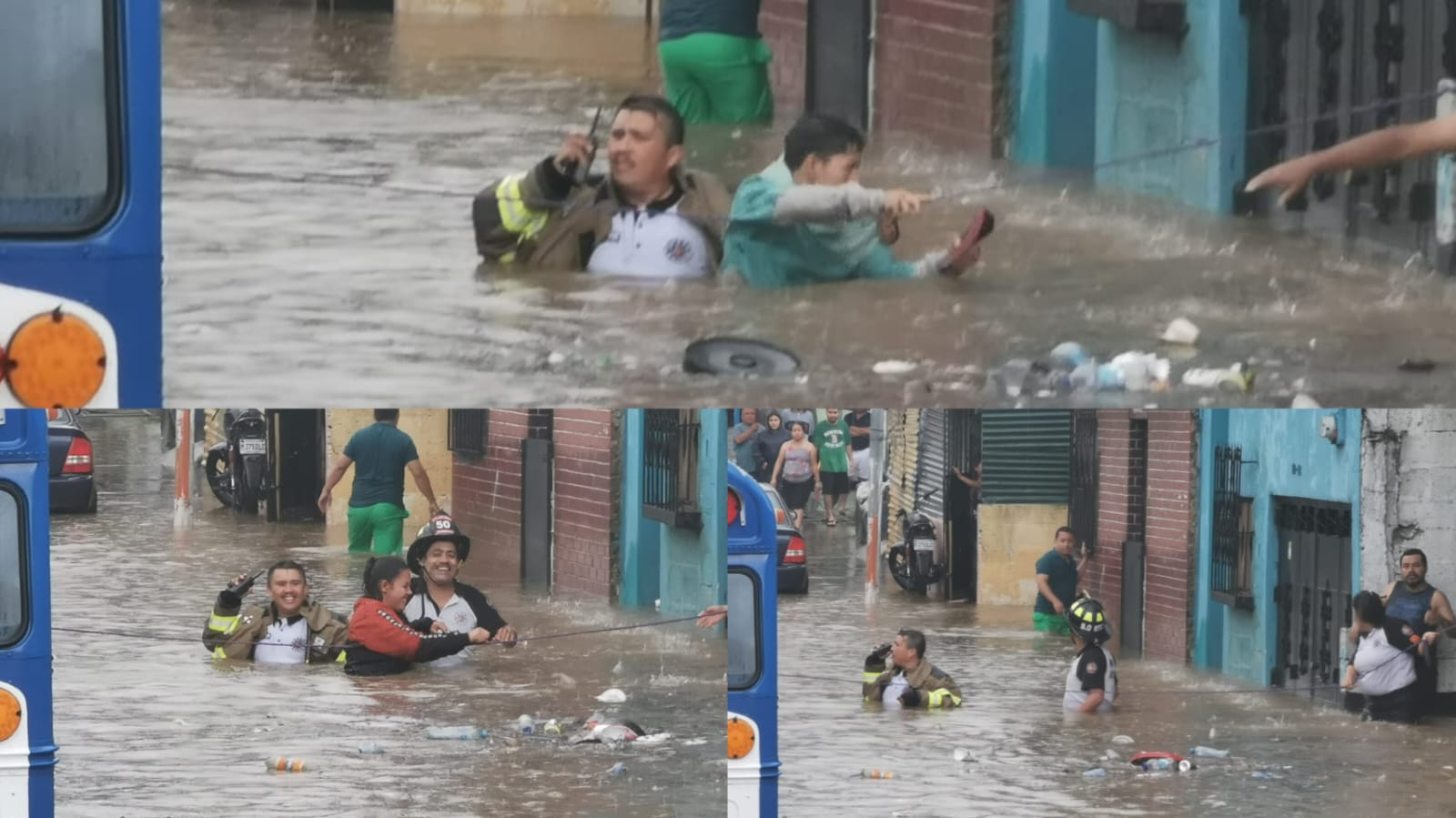 Zona 18: Bus atrapado en inundación es evacuado por Bomberos Voluntarios - La Hora